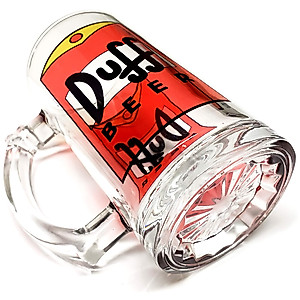 DUFF Beer Mug - 16oz - The Simpsons Inspired - Thick Quality Clear Glass - Artwork On Both Sides - Giftable Foam Protection