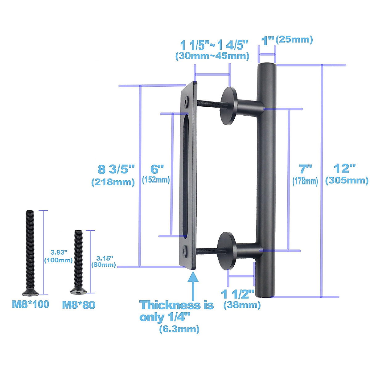 Heavy Duty Barn Door Handle Set, Large Rustic, for Gates Garages Sheds Furniture (Aluminum 12" Handle)