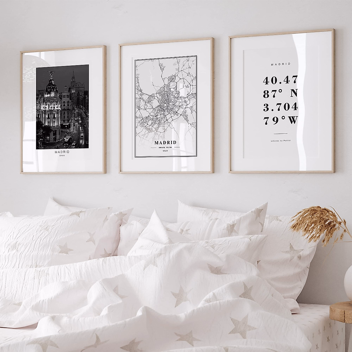 Dear Mapper Madrid Spain View Abstract Road Modern Map Art Minimalist Painting Black and White Canvas Line Art Print Poster Art Print Poster Home Decor (Set of 3 Unframed) (12x16inch)