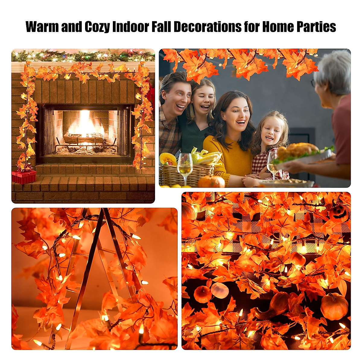 Fall Decor Fall Decorations for Home 9FT Plug in Fall Garland with Lights 50 Orange Bulbs Connectable Lighted Fall Garland Lights for Indoor Outdoor Halloween Thanksgiving Harvest Decorations