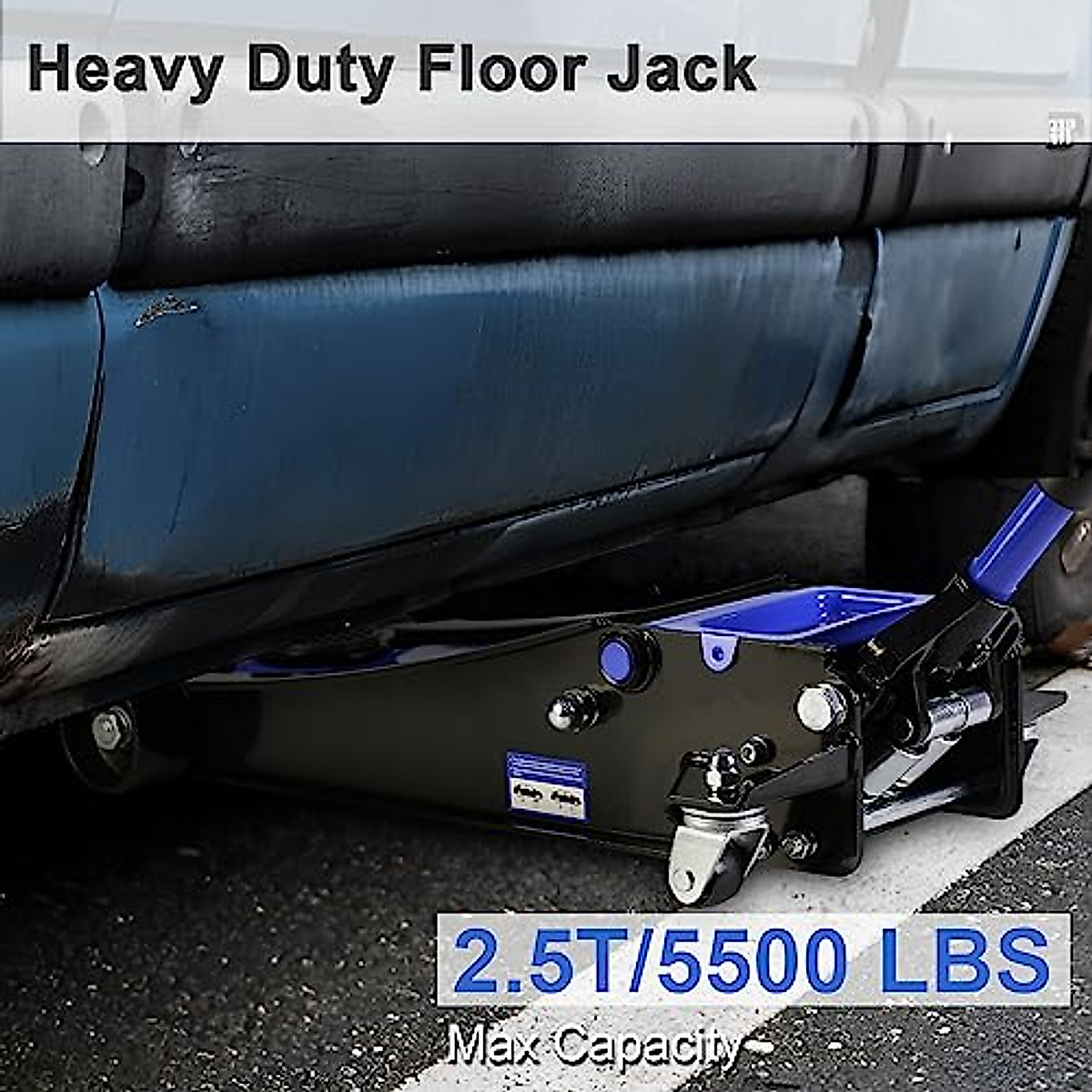 Lyromix 2.5 Ton Floor Jack, Steel Low Profile Car Jack with Dual Pump Hydraulic Car Quick Lift System, Heavy Duty Service Jack for Garages/Repair Shops/DIY, Lift Range 3.5”to 19.5", Blue/Black