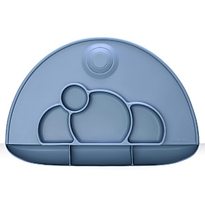 PrimaStella Unbreakable Silicone Platemat - Divided Toddler Plate, Placemat and Food Catcher All-in-one (Slate Blue)