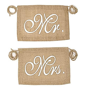 Honbay Mr and Mrs Chair Burlap Chair Banner Bride & Groom Chair Signs Garland for Vintage Rustic Wedding Decorations, Engagement Party Supplies