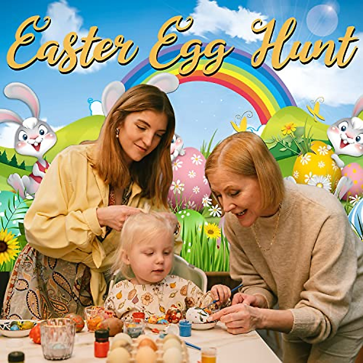 Easter Banner Easter Party Decorations Easter Egg Hunt Backdrops Banner Photo Backgrounds for Photography Photoshoot Kids Birthday Party Supplies 72 x 44 Inches