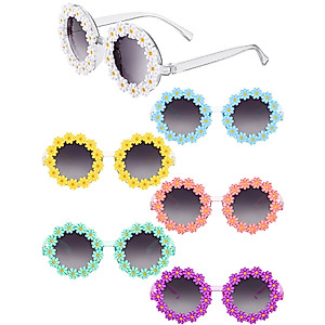 Dunzy 6 Pack Daisy Flower Sunglasses for Women Retro Hippie Round Glasses 70s Disco Groovy Sunglasses for Party Costume Accessories, 6 Colors