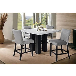 Liveasy Furniture 5-Piece Marble Dining Table Set for 4, Counter Height Dining Table Set with 4 Counter Height Chairs (Grey)