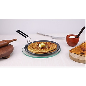 Vinod Hard Anodized Tawa - 30cm (5.25 mm Thickness) with Triple Riveted and Virgin Bakelite Handle (Induction and Gas Stove Friendly), ISI Certified - Black