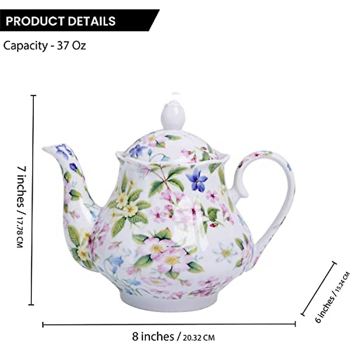 European Style Ceramic Teapot Coffee Pot Water Pot Porcelain Vintage Gift Tea Pot (Dog Rose)