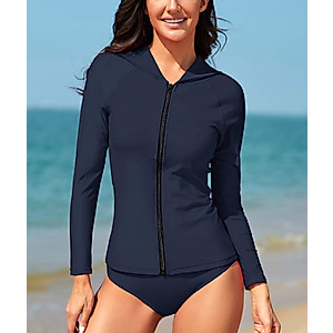 Wolddress Womens Long Sleeve Rash Guard Shirt UPF 50+ Sun Protection Swimsuit Swim Tops Dark Blue S