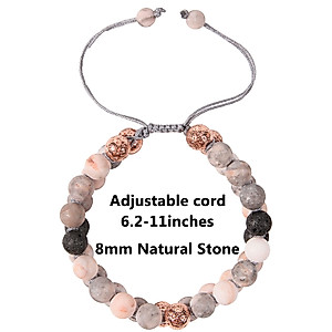 Lava Rock Pink Zebra Jasper Bracelet, Stress Relief Yoga Relaxation Bracelets, Natural Crystal Stone Healing Spiritual Bracelet,Adjustable Beaded Bracelet, Bring Good Luck Gift, Agate