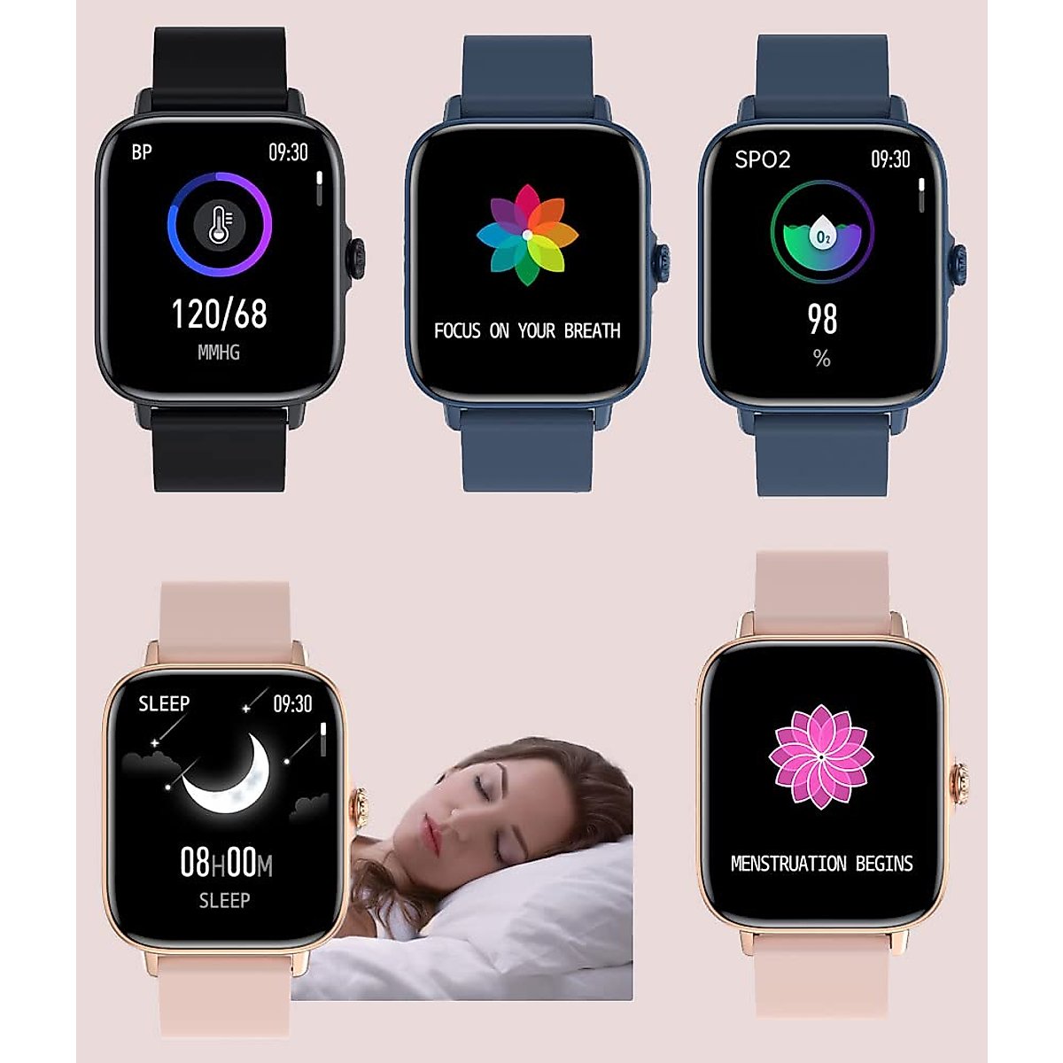 Carlinvi Smart Watch for Men and Women Bluetooth Waterproof SmartWatch with 1.7" Touch Screen Activity Tracker with Step Calorie Counter Heart Rate Monitor for Android & iOS Phones