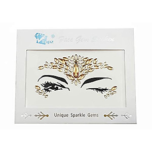 face jewels for makeup Festival Wedding Face Gems Temporary Tattoos mermaid halloween Bindi Fusion Headpiece Body Jewellery bindi face jewel(Topaz gold/SR16)
