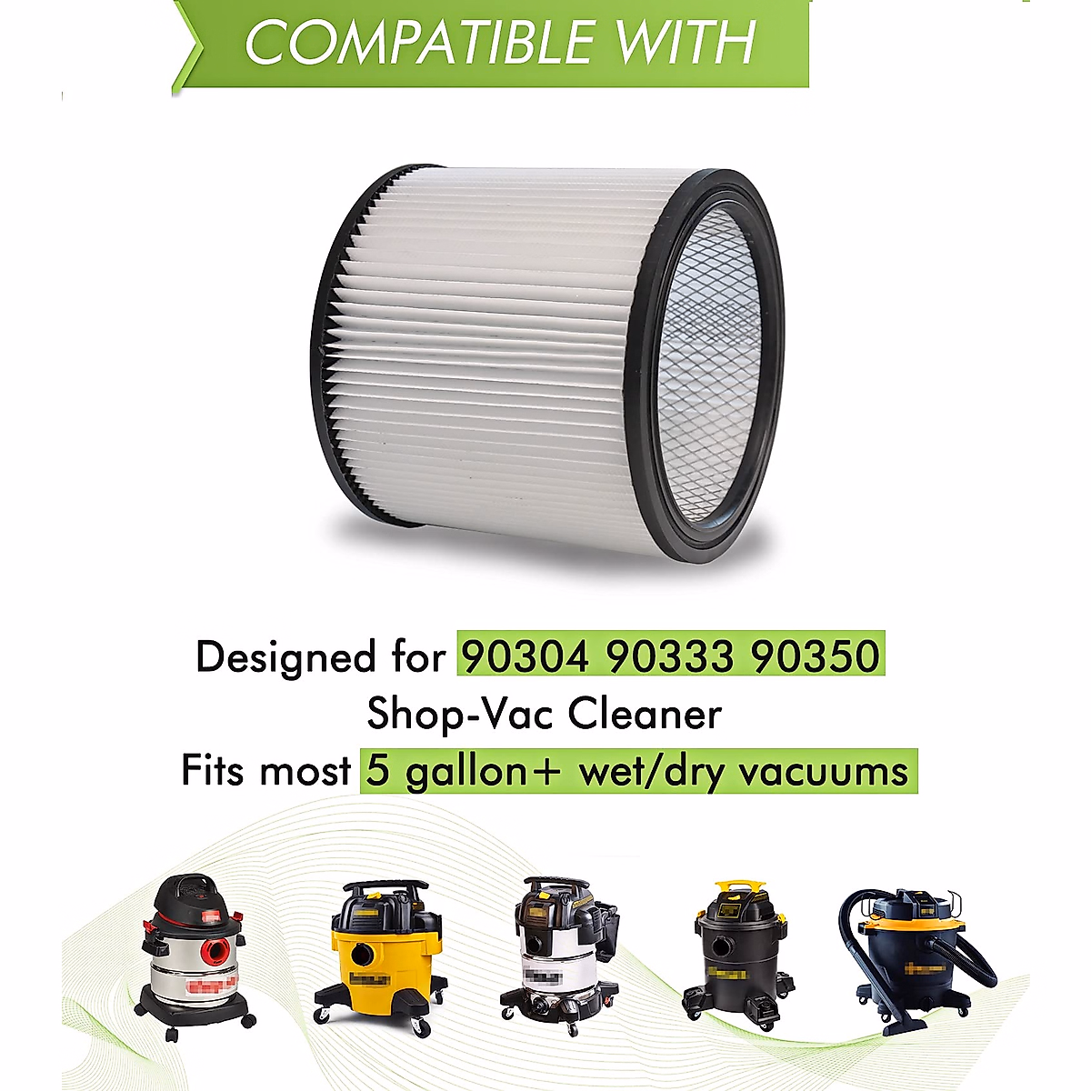 Replacement 90304 90350 90333 9030462 Cartridge Filter Foam Sleeve Compatible with Shop-Vac 5 Gallon Up Wet/Dry Vacuum Cleaners Compare to Part # 90304,90585