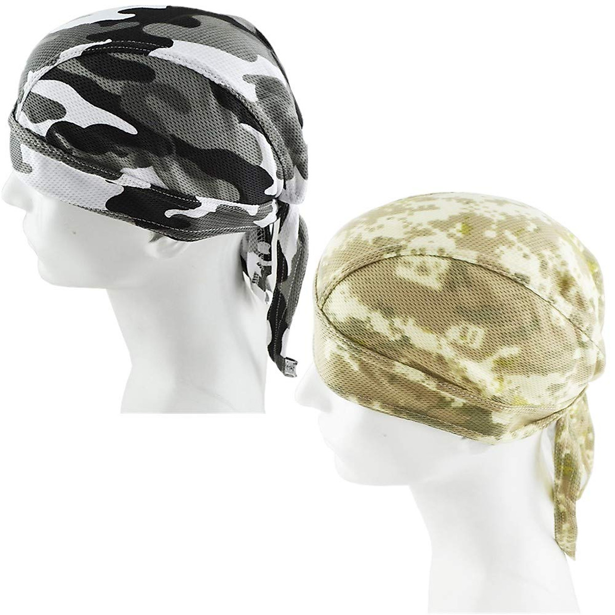 GUIFIER 4 Pack Do Rag/Dew Rag Doo Rags Sweat Wicking Skull Cap Beanie Priate Hat Motorcycle Cycling Caps Head Wrap Durags for Men Women - Camo