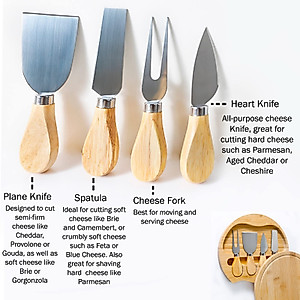 Charcuterie Board Set, Small Cheese Boards, Bamboo Cheese Board and Bamboo Serving Tray Including 4 Stainless Steel Knife, Perfect Choice for Breakfast, Dinners and Special Celebrations by ANAXOR