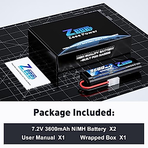 Zeee 7.2V 3600mAh RC NiMH Battery with Tamiya Plug High Power for RC Car RC Truck Associated HPI Losi Kyosho Tamiya Hobby(2 Pack)