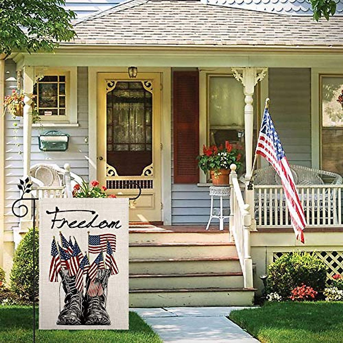 CROWNED BEAUTY Memorial Day Freedom Boots Garden Flag 12×18 Inch Double Sided 4th of July Independence Day Patriotic American Veteran Soldier Yard Outdoor Decor CF119-12