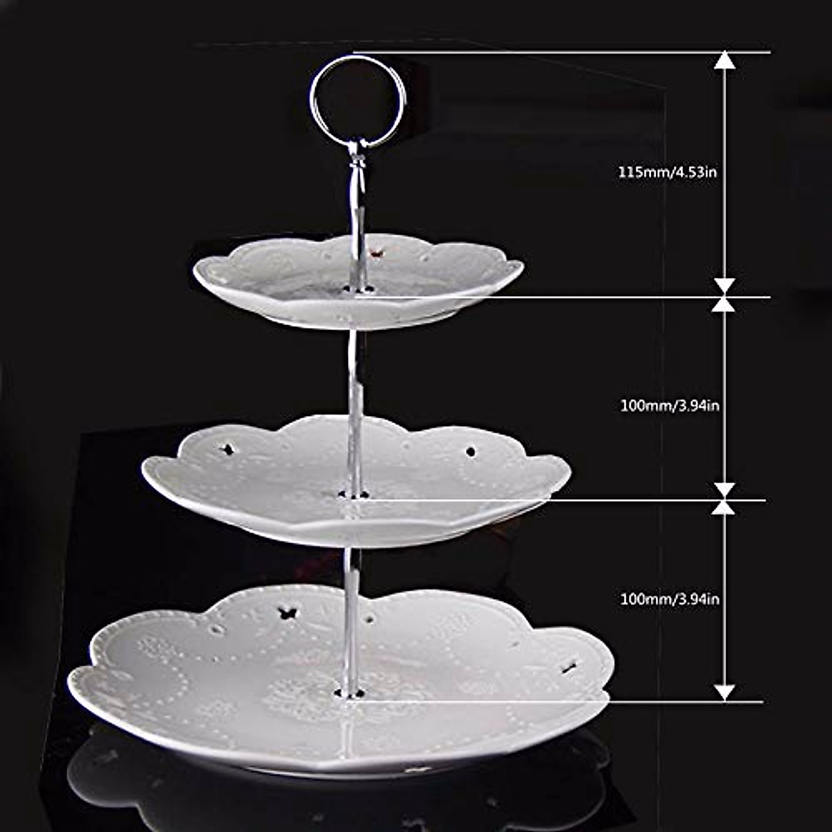 Happy Will 3 Tier Round Metal Cake Stand Holder Heavy Duty Fruit Plate Handle Fittings Hardware Rod with Stylus (Silver)
