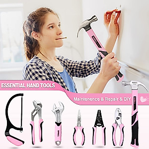 SHALL Pink Tool Set, 246-Piece Home Tool Kit for Women, Ladies Basic Tool kit for House with 14”Wide Mouth Open Tool Bag, General Household Hand Tool Set for Home Repair, Maintenance and Improvement