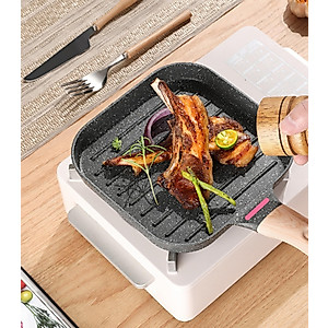 HUPECHAM Grill Pan MINI Size19cm/7.5 Inch For Indoor Cooking Non-Stick Granite, Griddle Pan For Stove Top, Steak Pan For Stove Top, Aluminum Skillet Griddle, Single Serve