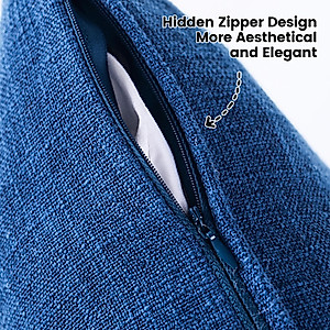 THOHAG Set of 2 Throw Pillow Covers 18 x18 inches, Soft Linen Cushion Covers, Square Decorative Solid Couch Pillows Covers for Sofa Living Room, Navy Blue