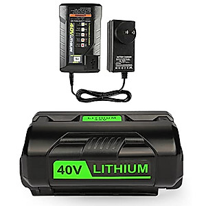 energup 40V 6500mAh Replacement Ryobi 40V Lithium Battery and Charger Kit for Ryobi 40-Volt Battery OP4040 OP4026 OP4030 OP4050 OP4060A Ryobi 40V Battery with a OP401 Ryobi 40V Charger