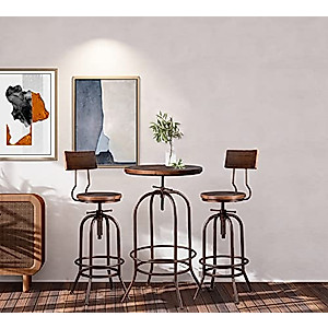 LOKKHAN Industrial Bar Stool-Adjustable Swivel Round Wood Metal Kitchen Stool-26-32.3 Inch Rustic Farmhouse-Counter Height Extra Tall Bar Height Stool,Arc-Shaped Backrest,Welded,Set of 2