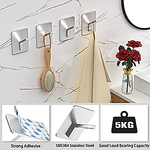 YAYINLI Towel Hooks - Adhesive Wall Hooks for Hanging Coat Robe Towels Hook, Heavy Duty Hooks Stick on Bathroom Bedroom Kitchen, Stainless Steel Rustproof Shower Hooks, 4 Pack