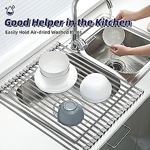 cenivi Roll up Dish Drying Rack, 18.5'' L x 15.7'' W Stainless Steel Dish Rack, Large Foldable Dish Drying Rack for Kitchen, Air-Drying Tool for Knives, Forks, Dishes