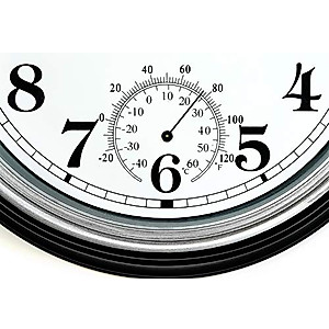 SMILEMARY 12-Inch Indoor/Outdoor Retro Silent Non-Ticking Waterproof Wall Clock with Thermometer,Battery Operated Quality Quartz Round Clock Wall Decorative for Patio/Home