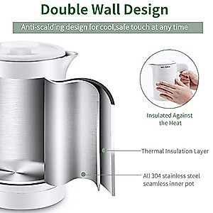 0.6L Small Electric Kettles Stainless Steel, Travel Mini Hot Water Boiler Heater, Double Wall Cool Touch Portable Teapot , Auto Shut-Off &amp; Boil-Dry Protection, 120V/800W, 2 Year Warranty (white)