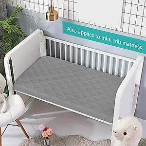Pack n Play Sheet Quilted Waterproof Protector, 2 Pack Premium Fitted Pack n Play Pad Cover 39" X 27" fits for Baby Foldable and Playard Mattress, Portable Mini Crib, Gray&White
