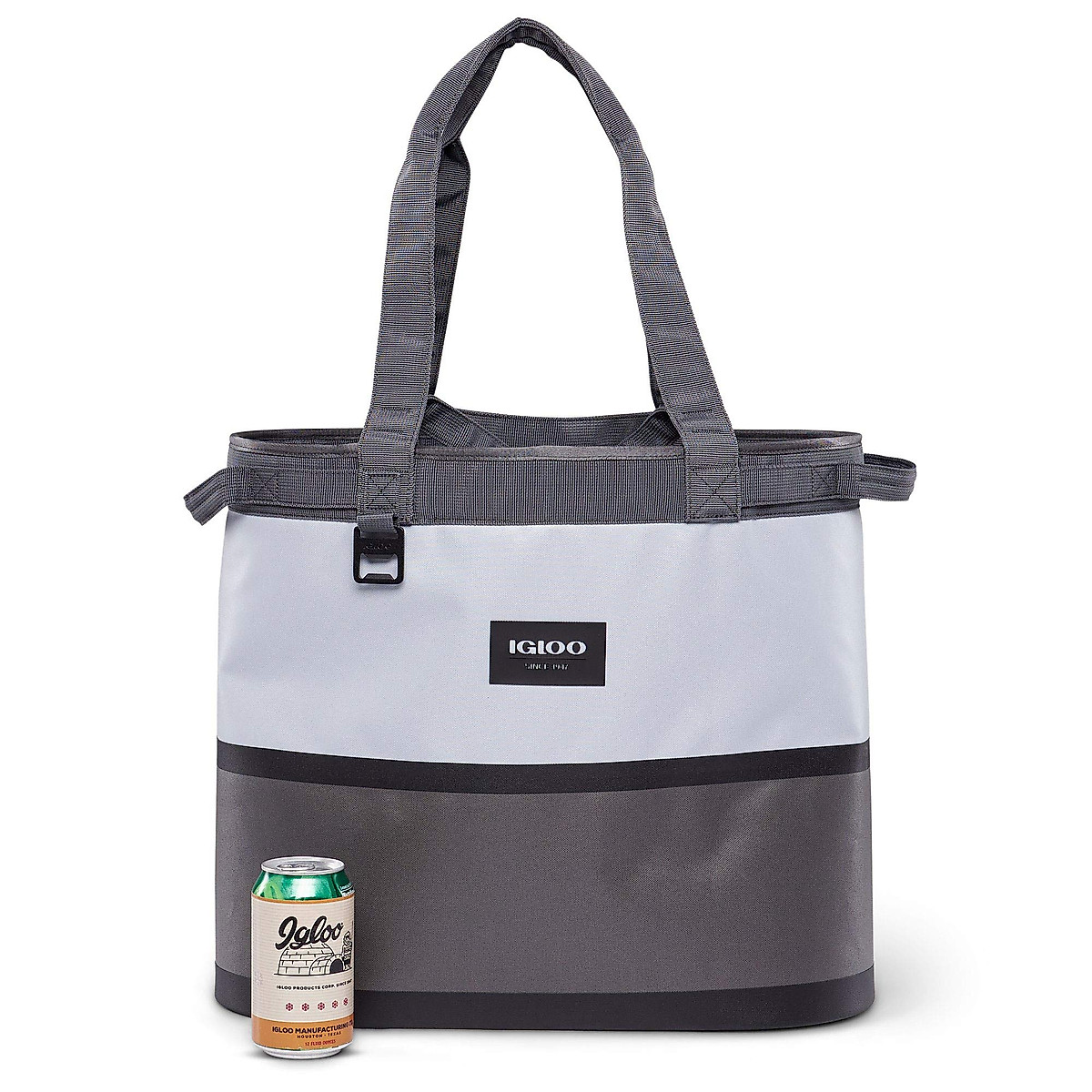 Igloo Reactor Portable 56-Can & Wine Bottle Soft Sided Insulated Leakproof Water Resistant Cinch Cooler-Tote Bag with Bottle Opener for Hiking, Camping, Fishing, & Picnic, Gray Asphalt