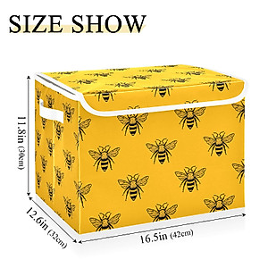 SUABO Storage Boxes with Lids Black and Yellow Bees Large Storage Bins Collapsible Storage Cube Bin Organizer Basket for Closet Shelves