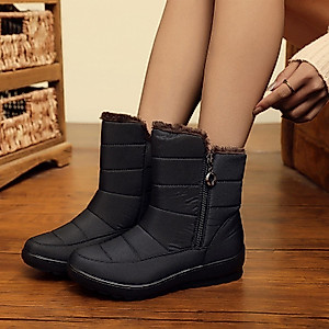 Padaleks Women's Snow Boots Winter Fur Lined Warm Shoes Anti-Slip Boot Waterproof Outdoor Short Bootie Side Zipper