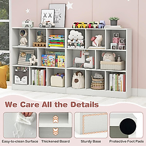 HONEY JOY Kids Toy Storage Organizer, 8-Section Wooden Floor Storage Cabinet, 41” Daycare Toy Chest, 3-Tier Kids Display Bookshelf for Classroom, Playroom & Nursery, Kindergarten (White)