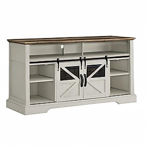 KELRIA Fireplace Stand for 60 Inch TVs, Rustic Entertainment Center w/26 Electricfireplaces Sensor, Wood Media Console Cabinet with Sliding Barn Door & Open Shelf, for Living Room, Jasmine White