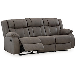 Signature Design by Ashley First Base Contemporary Faux Leather Manual Reclining Sofa, Gray