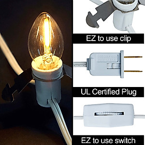 Three Bulb chainable LED Accessory Cord – 10ft Cord with Three (3) c7/e12 Candelabra LED Light Bulbs and Clips - Christmas Village, Decorations, Crafts, Lamp, Holiday (On/Off Switch)