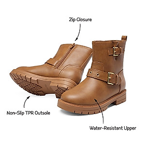 DREAM PAIRS Girls Ankle Booties Waterproof Side Zipper Boots Sdbo2305k Camel Size 2 Little Kid