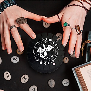 CHGCRAFT Dragon Pendulum Holder Moon Phase Crystal Display Shelf Wooden Pendulum Display Stand Up 18 Divination Black Pendulum Board for Hanging Crystal Stone Necklaces