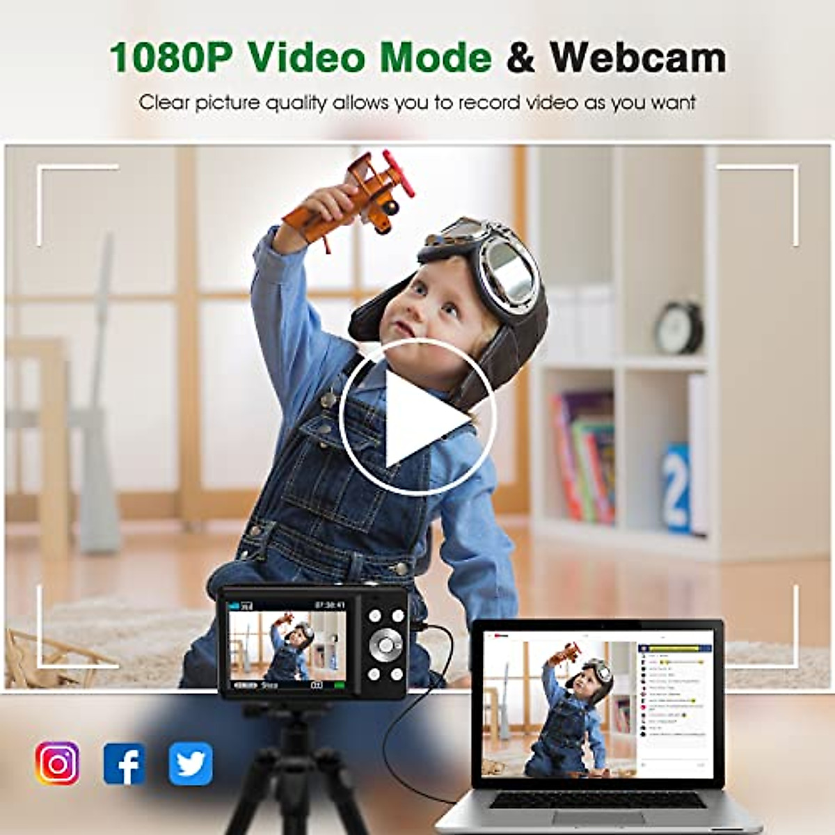Digital Camera, Auto Focus Kids Camera,HOORUAN 1080P & 44MP Vlogging Digital Camera with 32GB Card, 16X Digital Zoom Compact Point and Shoot Camera, Portable Mini Kids Camera for Teens Students