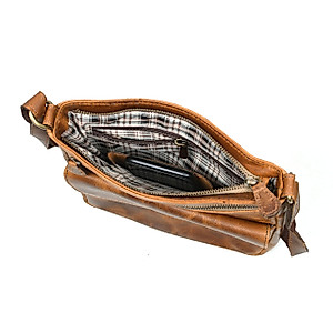 Aaron Leather Goods Women Crossbody bag with Metal Zipper Brown Black (Chestnut)