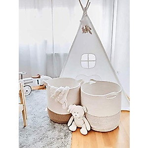 Large Woven Storage Baskets (Set of 2) Decorative Blanket Basket for Living Room, Toys, Pillows, Nursery or Towels. Laundry Hamper. Baskets for Organizing. Cotton Rope Baskets