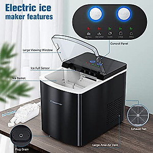 Freezimer Ice Maker Machine for Countertop, 33 lbs/24Hrs, 9 Cubes Ready in 6 Mins Self-Cleaning Electric Ice Machine with Basket and Ice Scoop,Black