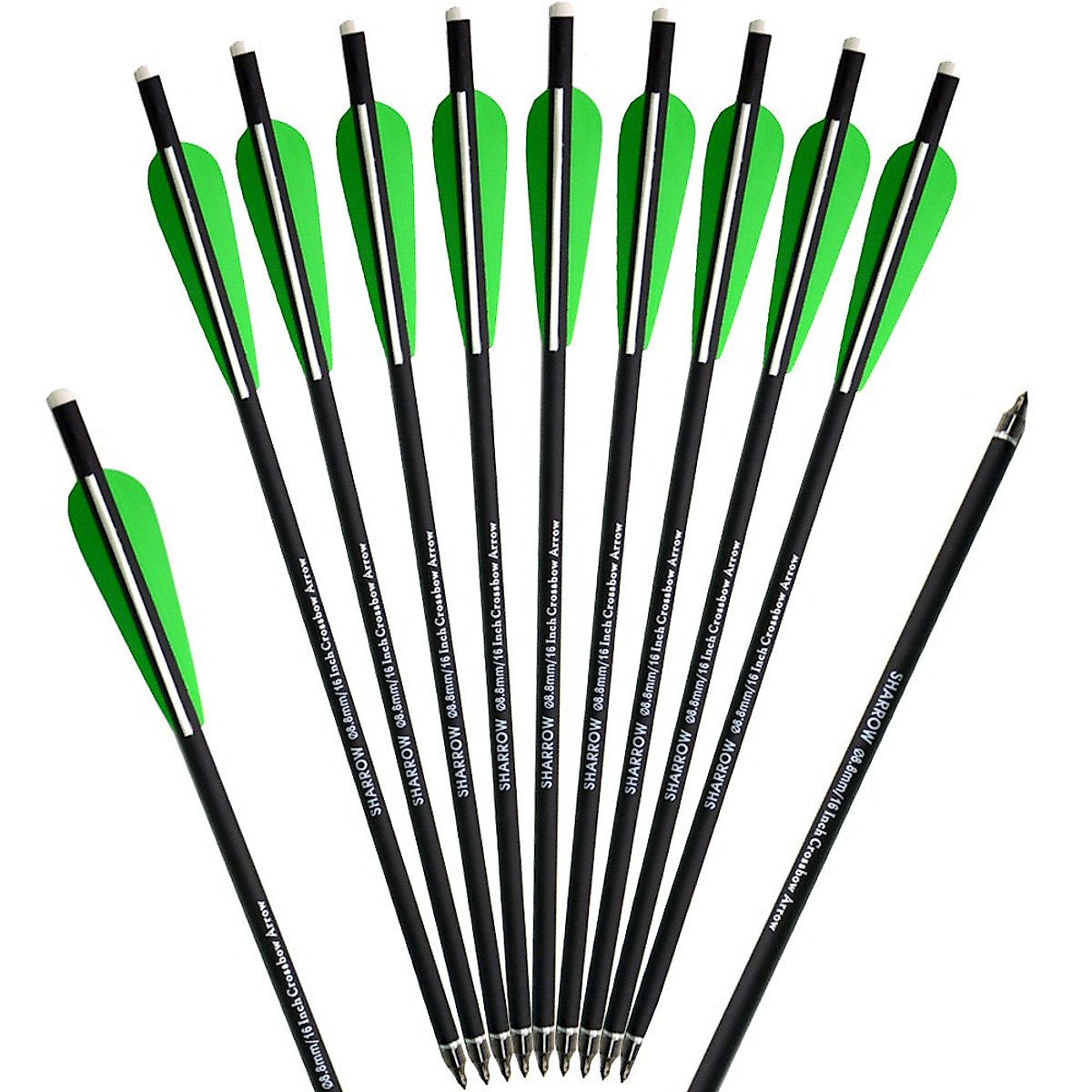 MILAEM 16/17/18/20/22 Inch 12 Pack Carbon Crossbow Bolts Hunting Practice Crossbow Arrows with Moon Nocks and 100 Grain Removable Tips (Green, 16 Inch)