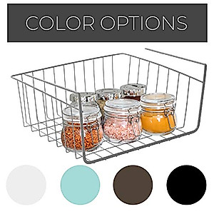 Smart Design Undershelf Storage Basket - Small - Snug Fit Arms - Steel Metal Wire - Rust Resistant - Under Shelves, Cabinet, Pantry, and Shelf Organization - 12 x 5.5 Inch - Charcoal Gray