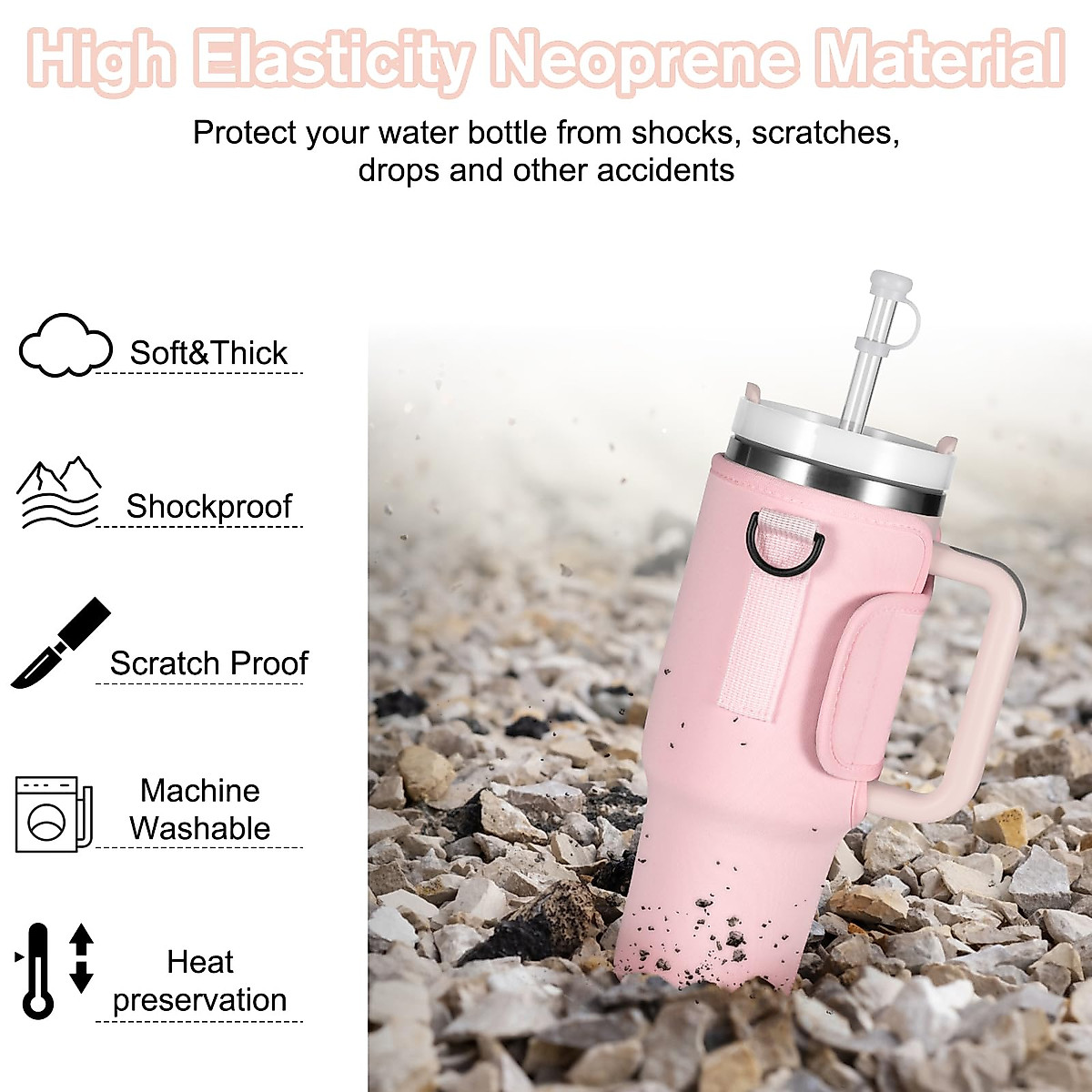 NEECZS Water Bottle Carrier Bag for Stanley 40 oz Tumbler with Handle,Neoprene Water Bottle Holder Pouch with Strap&Spill Stopper for Stanley Cup Accessories,Bottle Sling for Walking Hiking Camping