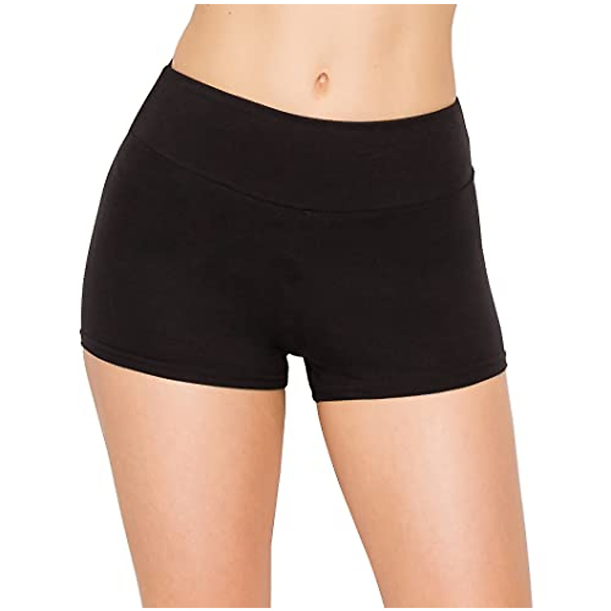 ALWAYS Women Workout Yoga Shorts - Premium Buttery Soft Solid Stretch Cheerleader Running Dance Volleyball Short Pants Black Petite X-Small