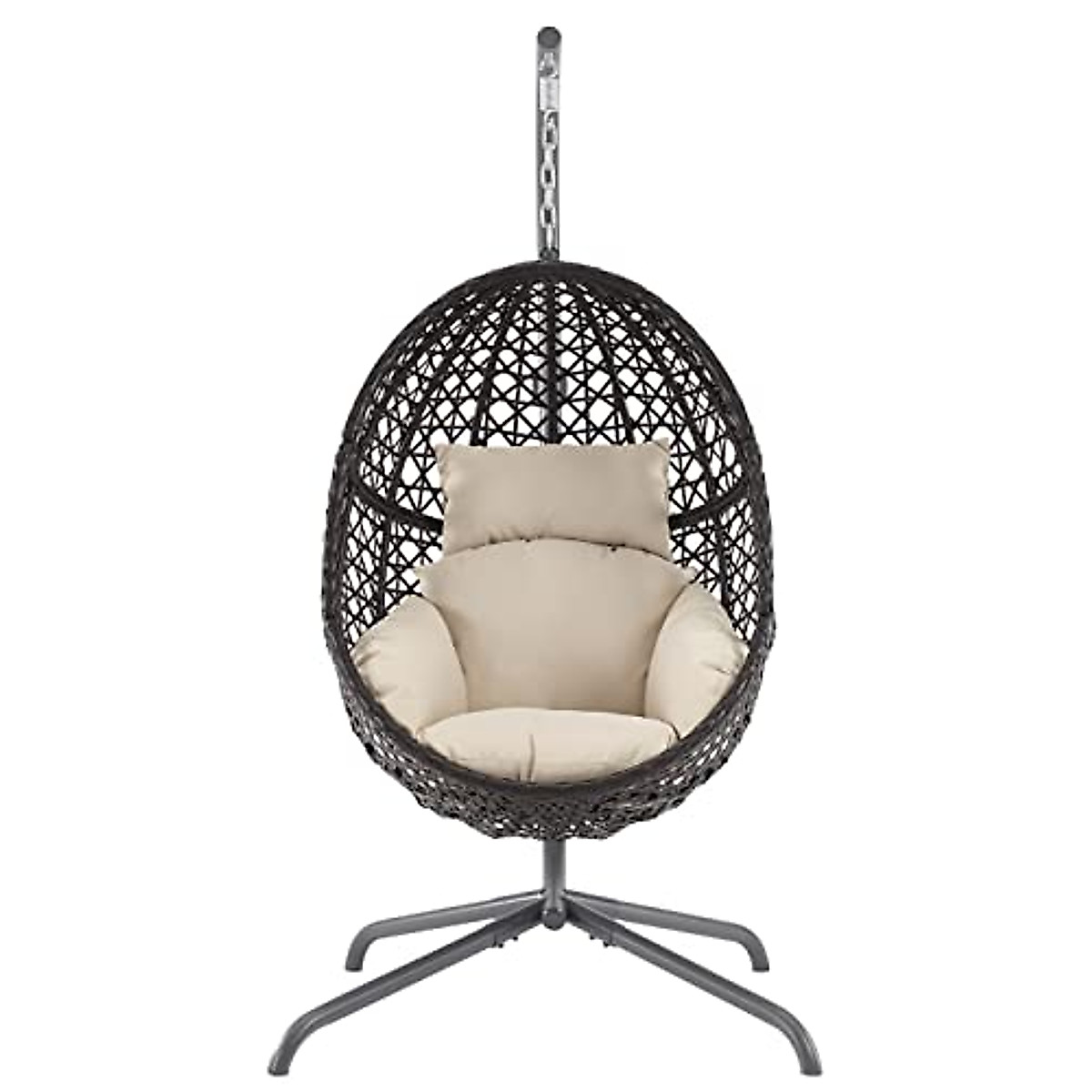 Crosley Furniture Calliope Wicker Indoor Outdoor Hanging Egg Chair with Stand for Patio, Porch, Deck, Sand